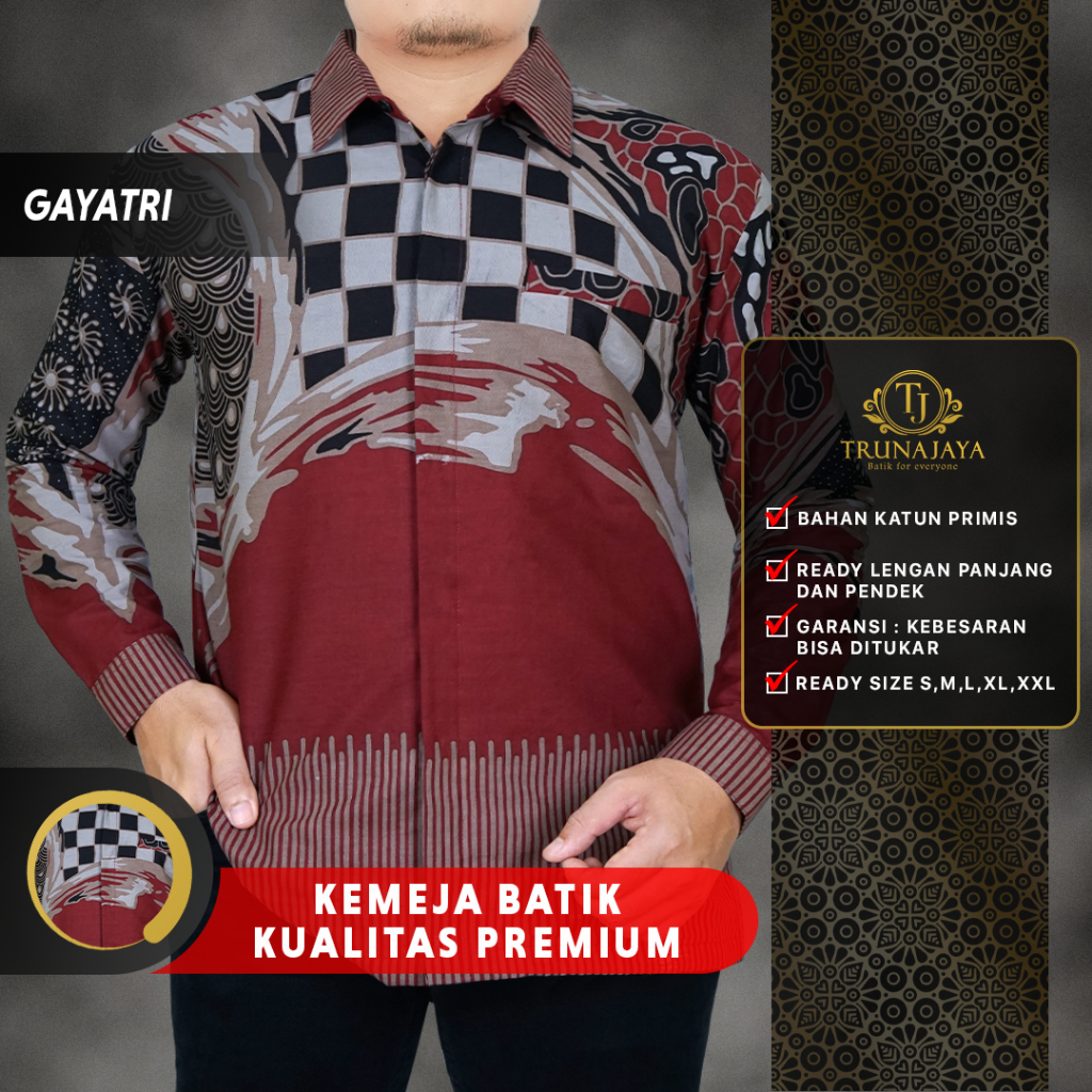 Jual Batik Trunajaya Baju Koko Batik Pria Cowok Lengan Panjang Modern ...