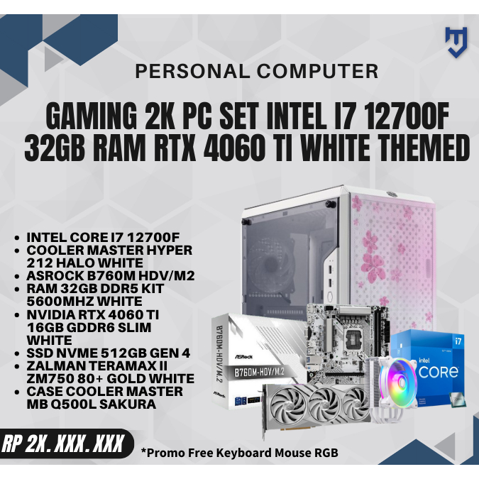 Jual Gaming 2K PC Set Intel I7 12700F 32GB RAM RTX 4060 TI White Themed ...