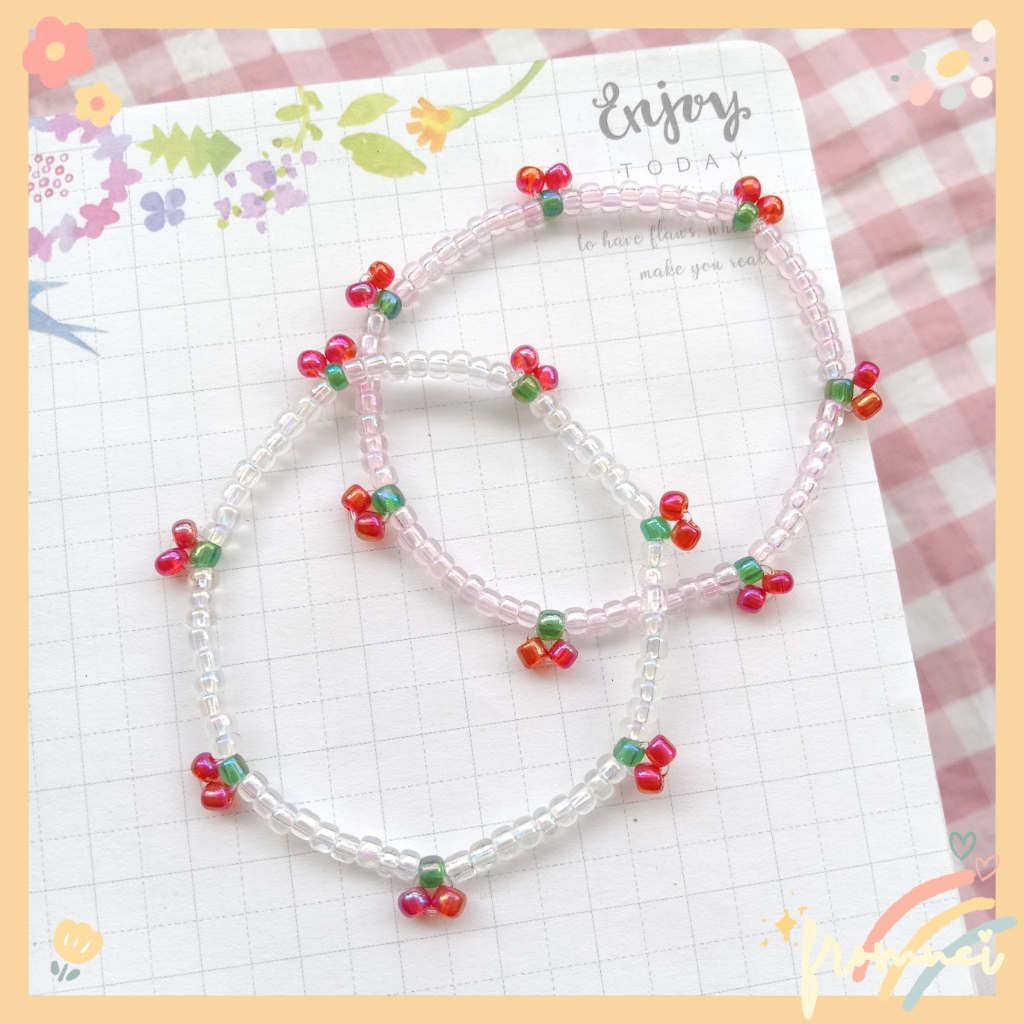 Jual Sparkling Cherry Beads Bracelet & Ring / Gelang dan Cincin manik ...