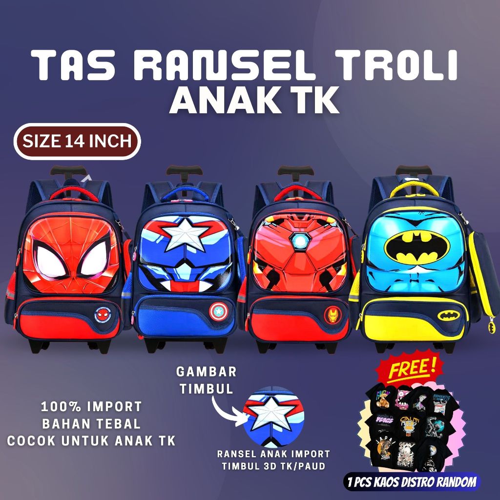 Jual TAS RANSEL TROLI SEKOLAH ANAK TK PAUD GAMBAR 4 KARTUN COWOK | Shopee Indonesia