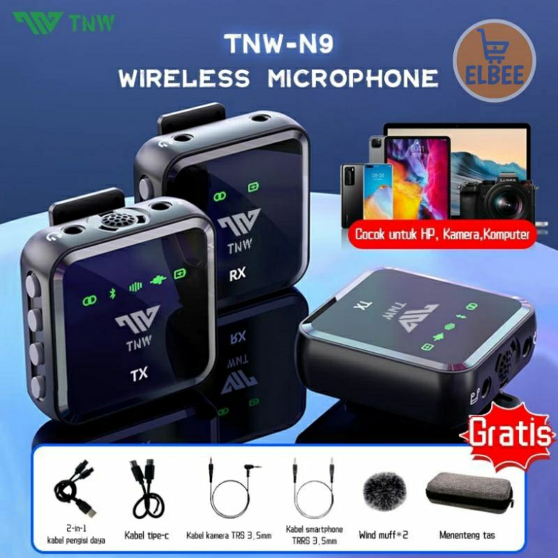 Jual Elbee - TNW-N9/N8 Ori Wireless Microphone Professional Wireless 2 Mikrofon untuk HP DSLR ...