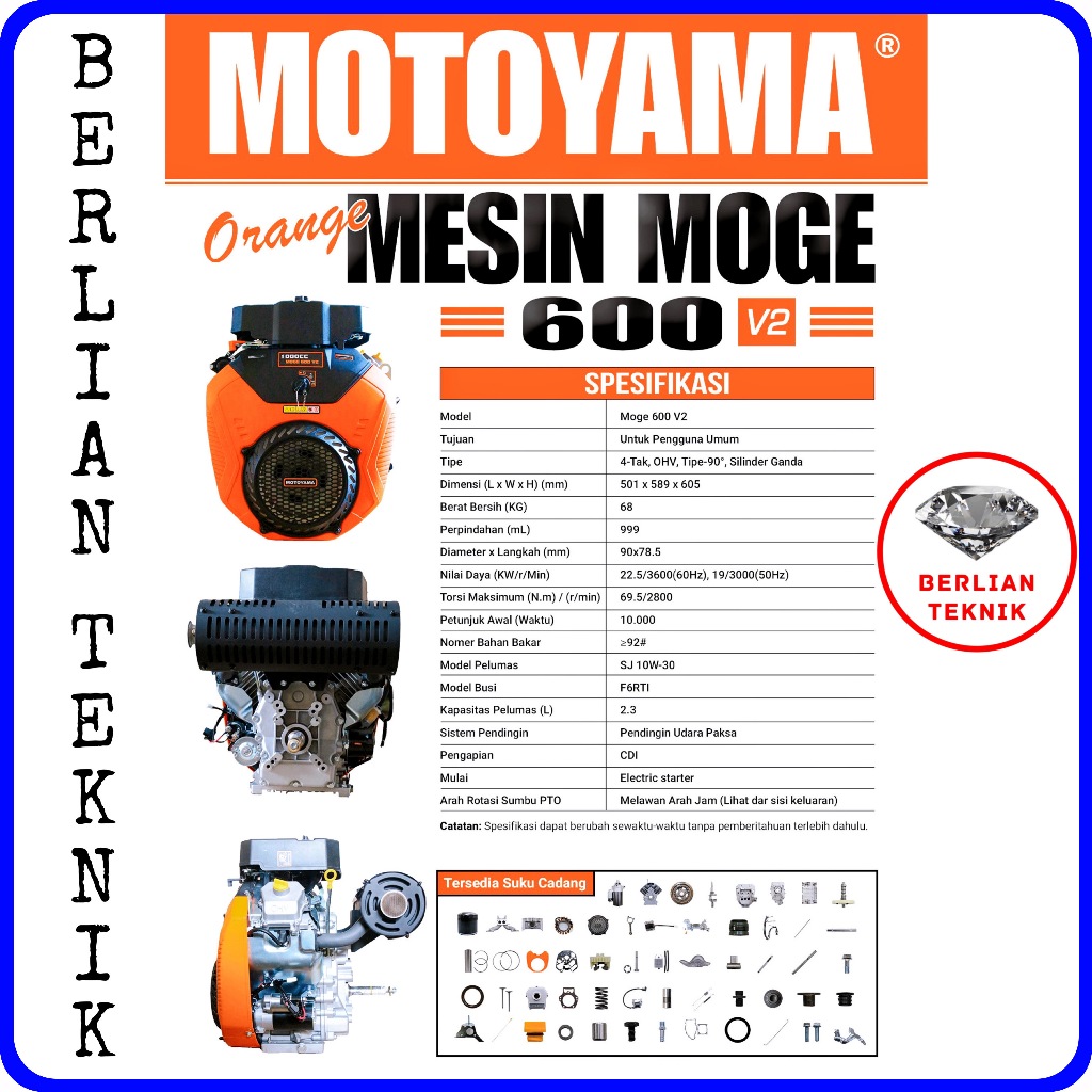 Jual Mesin Penggerak Bensin Twin Engine Gasoline Motoyama Moge 600 V2 ...
