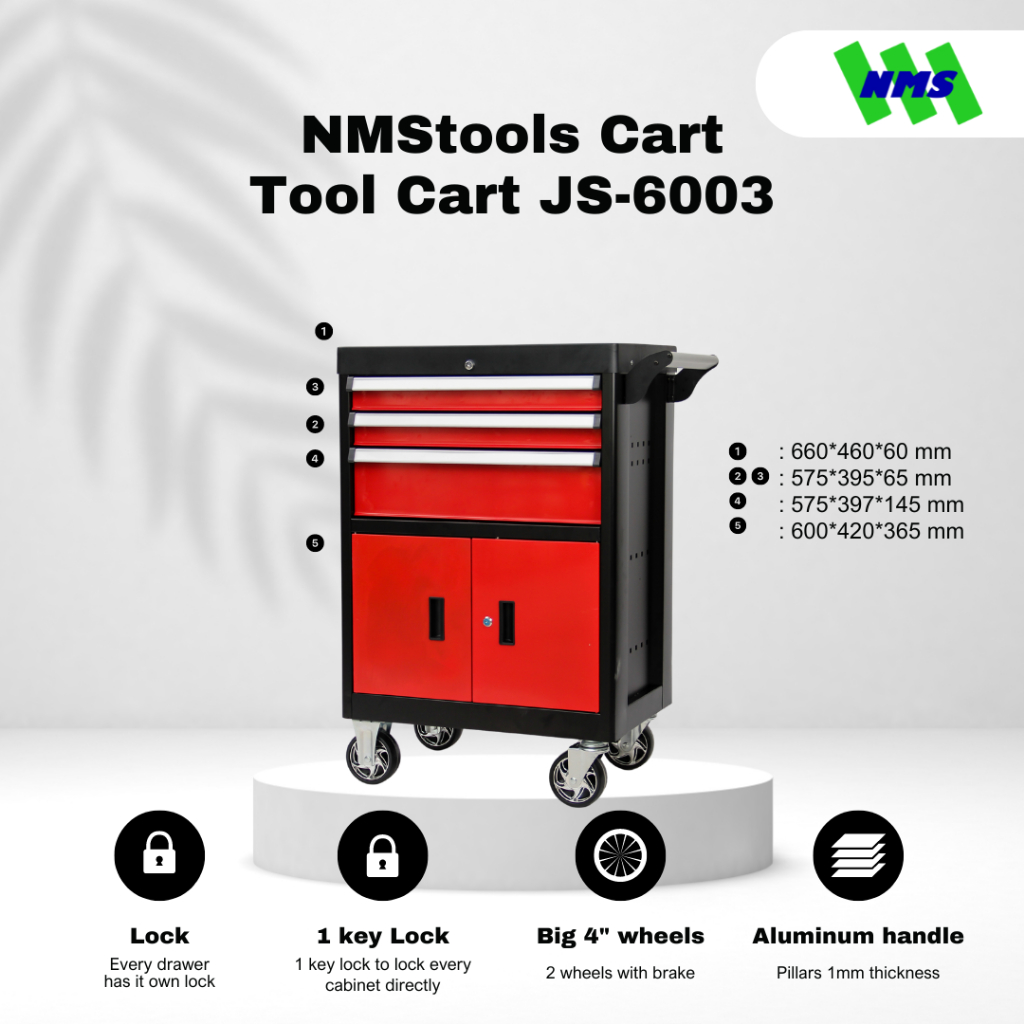 Jual Troli Bengkel 3-Drawer Tool Trolley with Cabinet NMStools CART JS ...