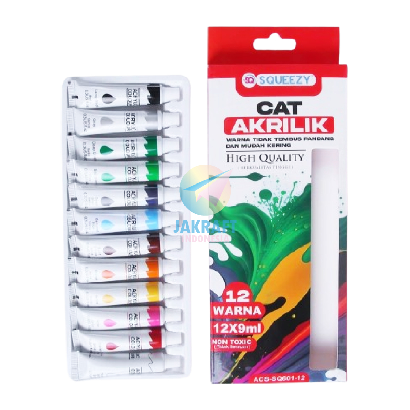Jual (12 Pcs) Cat Lukis Akrilik Set 12 Warna SQUEEZY ACS-SQ601-12 ...