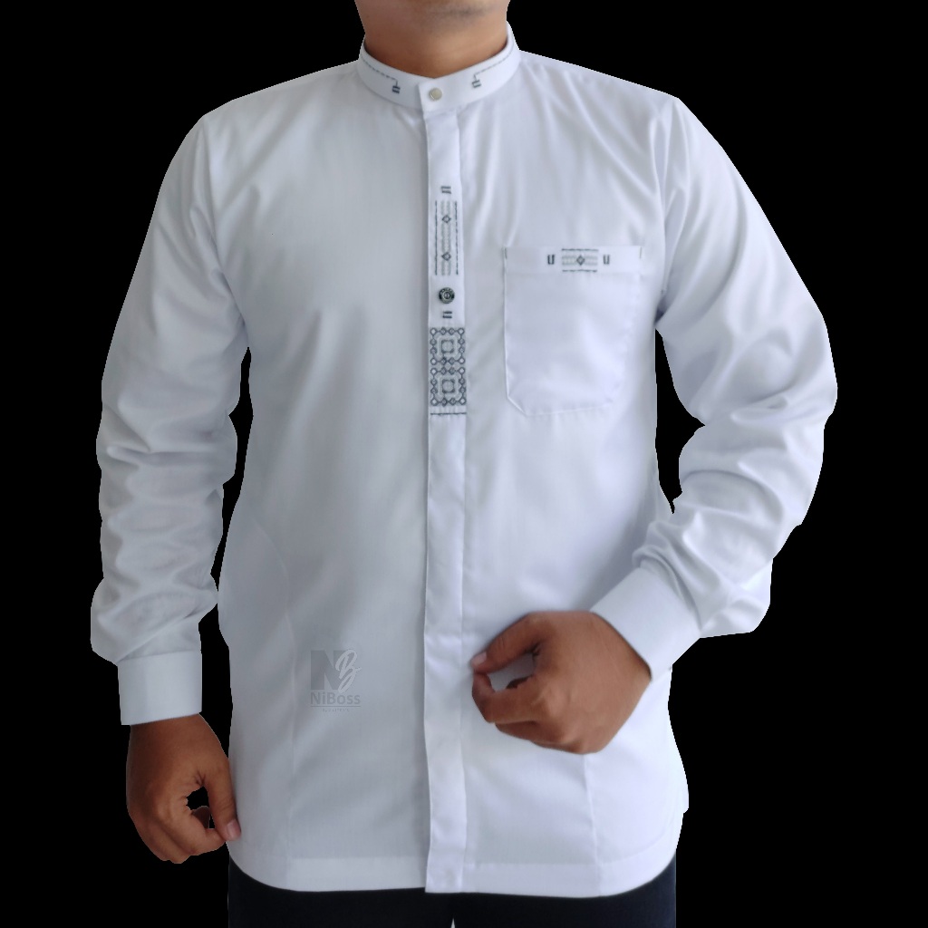Jual Baju Koko Putih Lengan Panjang M L XL XXL Bahan Toyobo Bordir ...
