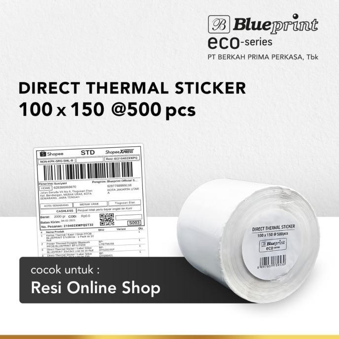 Jual DIRECT THERMAL STICKER LABEL RESI BLUEPRINT LITE 100x150 mm Isi 500pcs | Shopee Indonesia