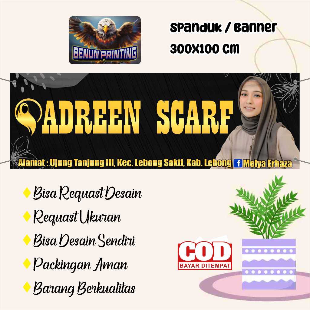 Jual Spanduk Banner 300X100 Kerudung Scraf Custom Desain | Shopee Indonesia