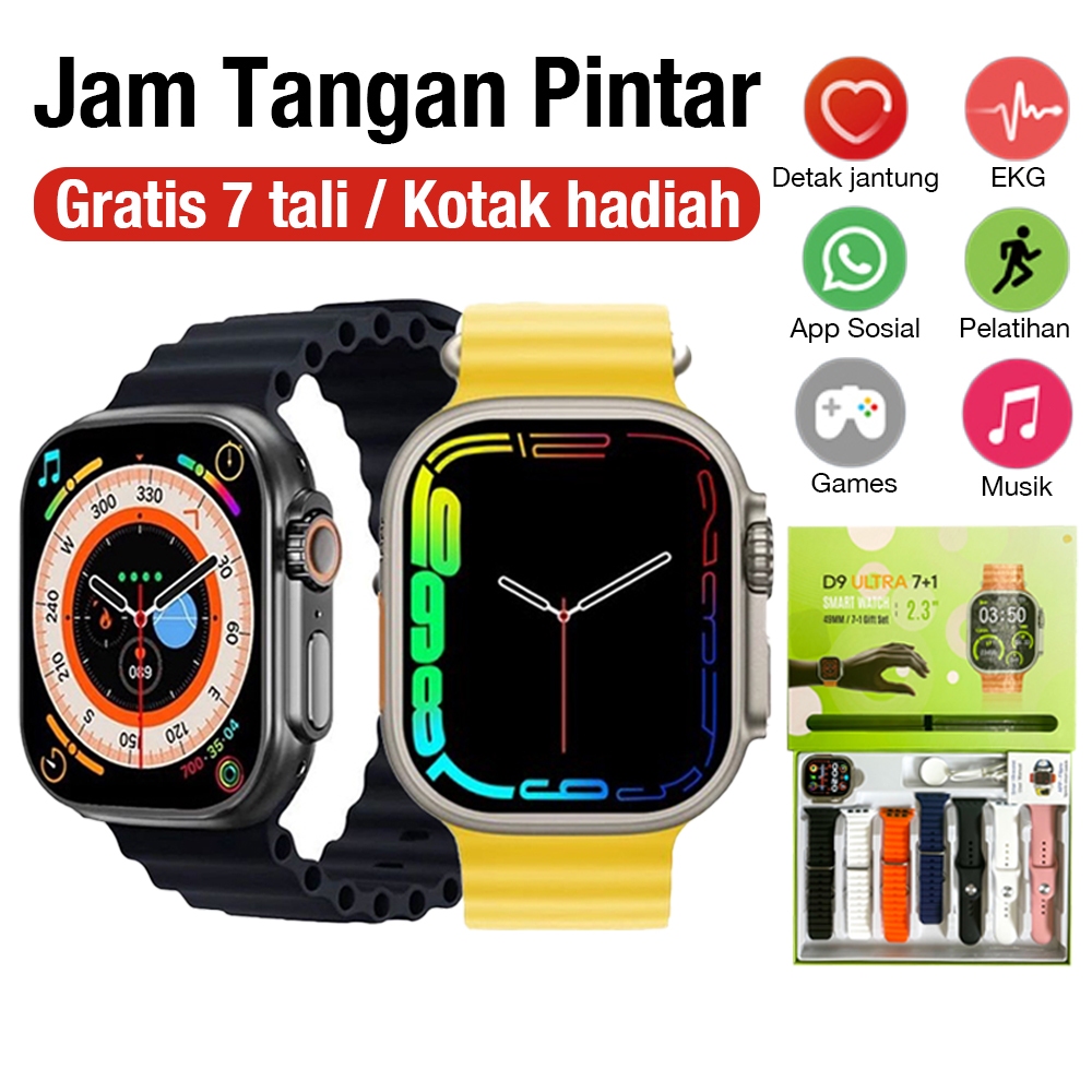 Jual Jam Tangan Smartwatch D9 Ultra 2.1 inci 7 Tali Sport Watch Paduan ...