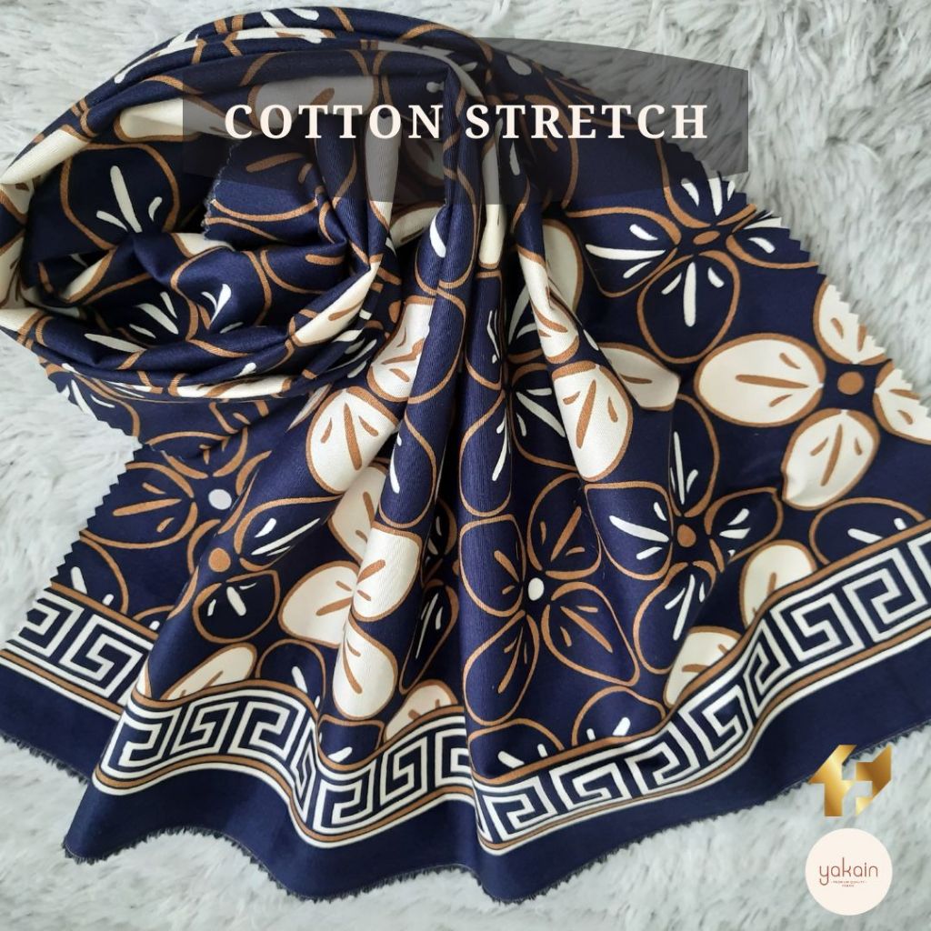 Jual Kain Batik Katun / Cotton Stretch FAMAS - Batik Kawung Bunga Navy ...
