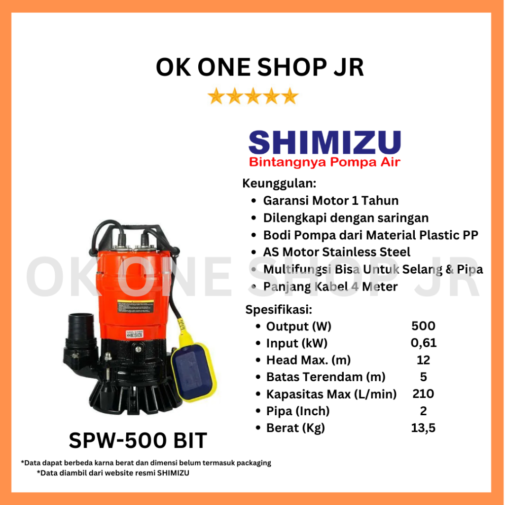 Jual SHIMIZU Pompa Celup SPW-500 BIT (Auto) | Shopee Indonesia