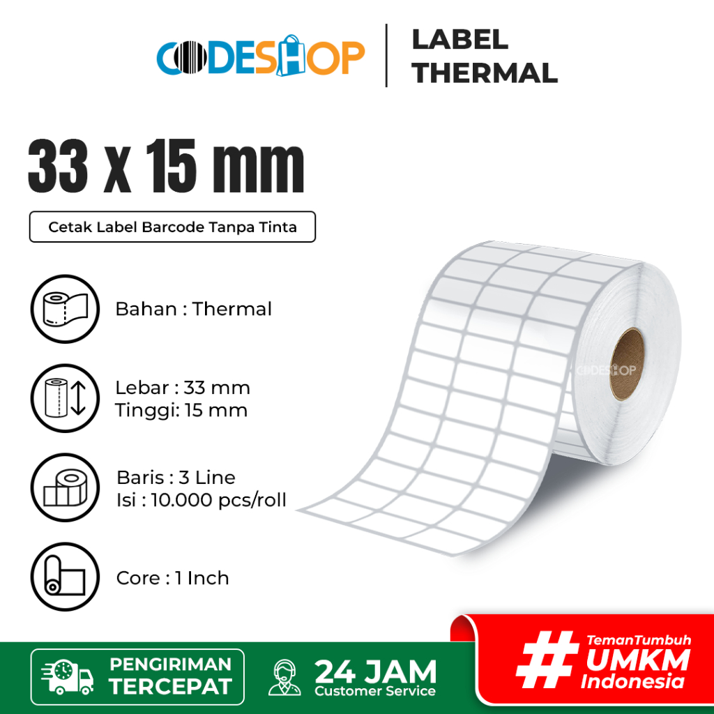 Jual Label Barcode 33 X 15 (3 Line) Thermal 33X15 mm isi 10.000pcs ...