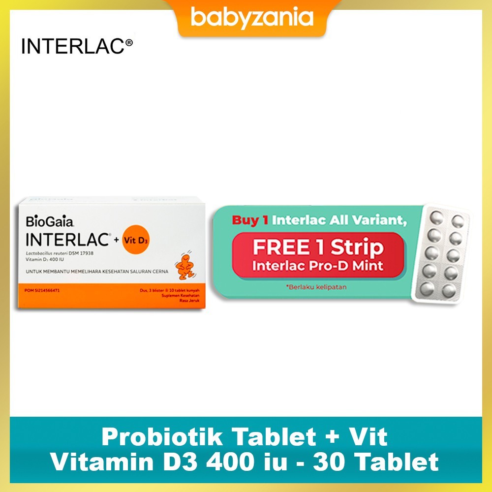 Jual Interlac Probiotik Tablet + Vit Vitamin D3 400 iu - 30 Tablet ...