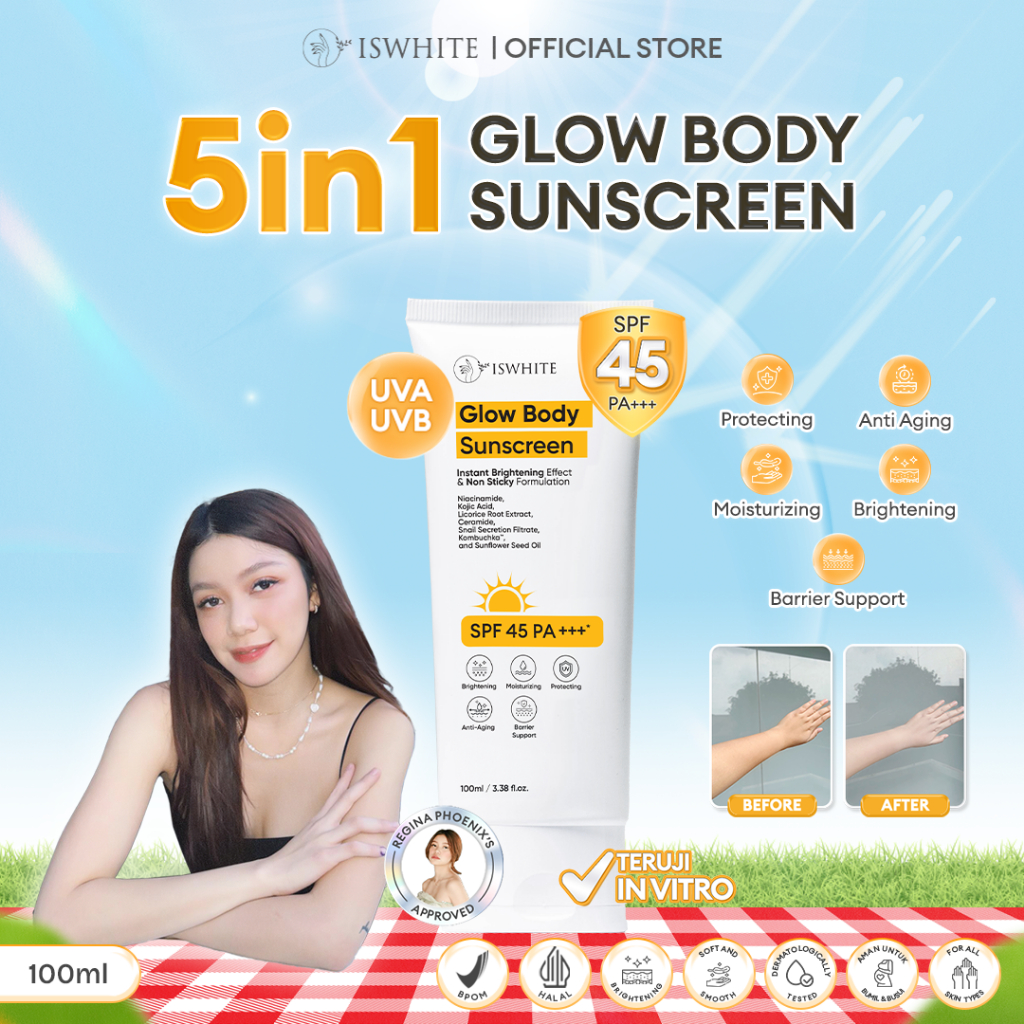 Jual [NEW LAUNCHING] ISWHITE Glow Body Sunscreen SPF 45 PA +++ | Hybrid ...