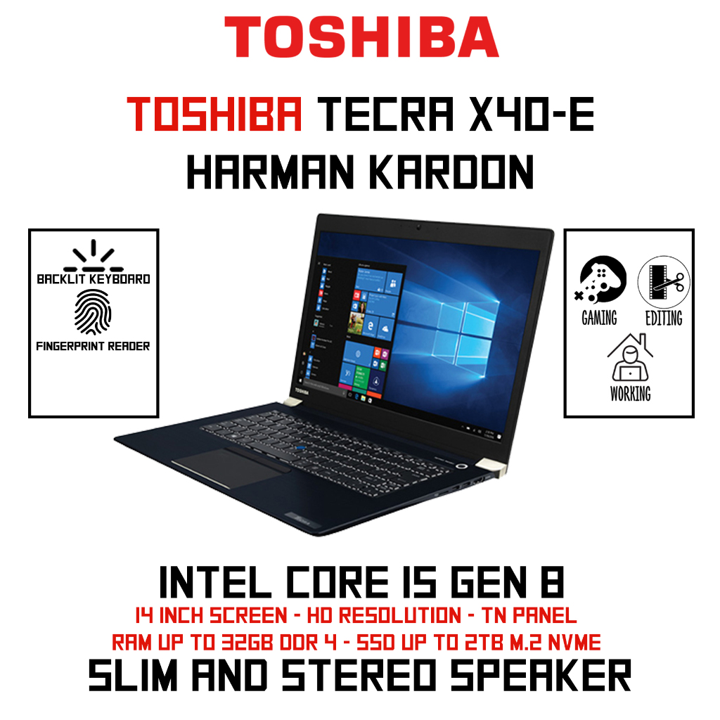 Jual LAPTOP SECOND TOSHIBA TECRA X40-E HARMAN KARDON CORE I5 GEN 8 RAM ...