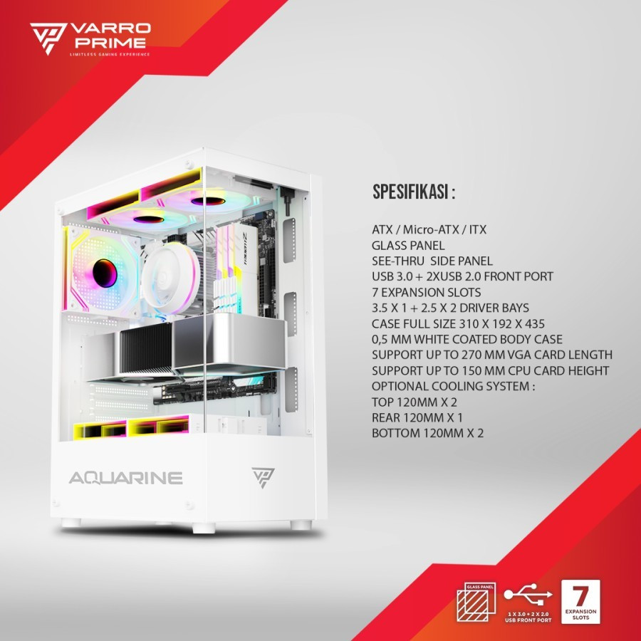 Jual Casing Gaming Transparan Varro PRIME AQUARINE WHITE ATX | Shopee ...