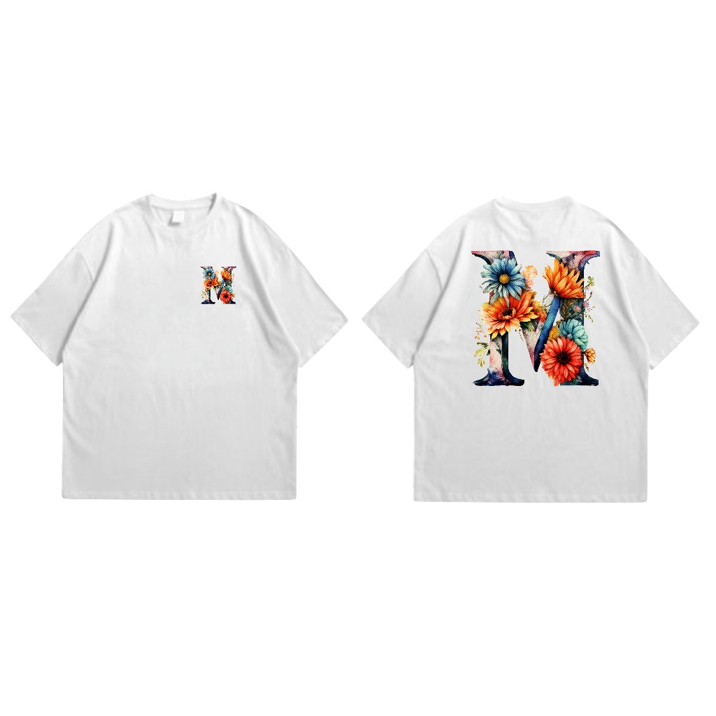 Jual Kaos Inisial Huruf M gambar bunga Bisa Request Huruf | Shopee ...