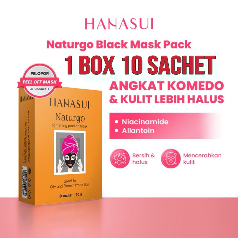 Jual ( 1 BOX ISI 10 PCS ) HANASUI ☑️ MASKER NATURGO LIGHTENING PEEL OFF ...