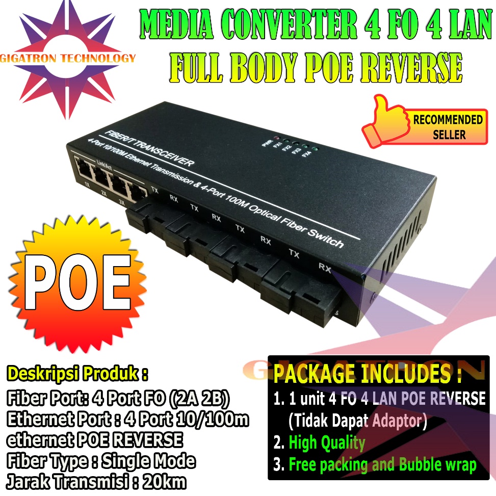 Jual Paling Diminati Media Converter 4 FO 4 LAN 4 SC 4 RJ45 POE 11 Mbps ...