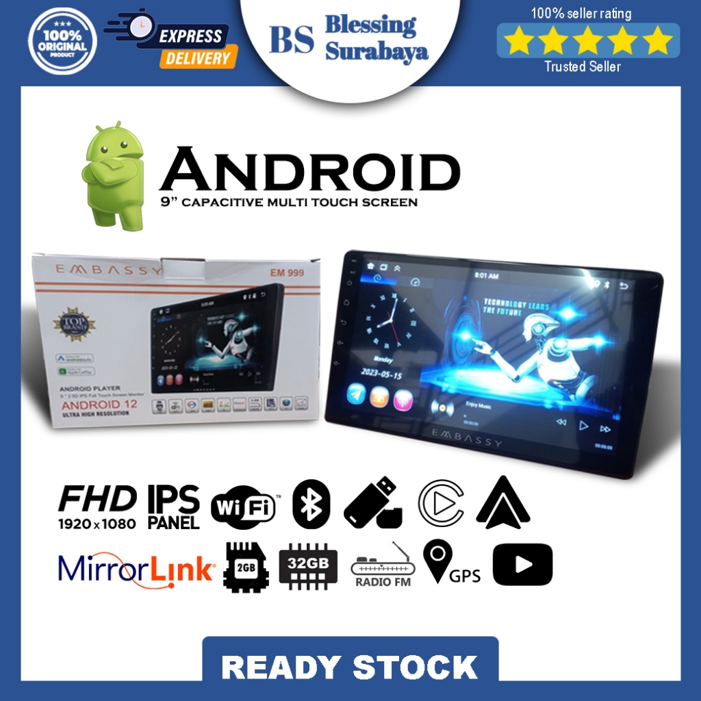 Jual Head unit Android Embassy Venus 9&10 Inch Ram 2/32 Full Hd Carplay ...