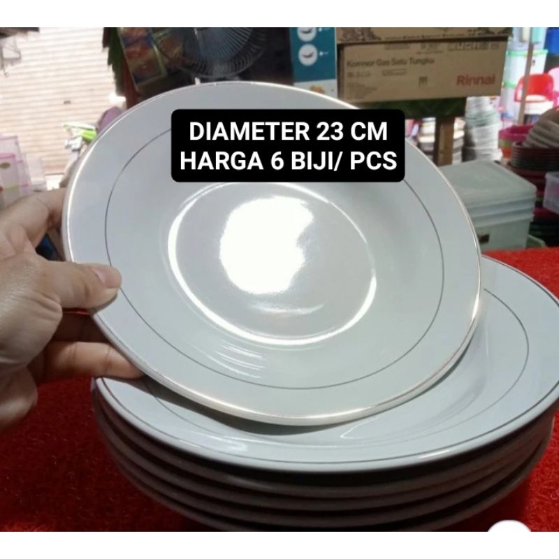 Jual PIRING MAKAN KERAMIK LIS MAS 9 INCI DIAMETER 23 CM HARGA 6 BIJI ...