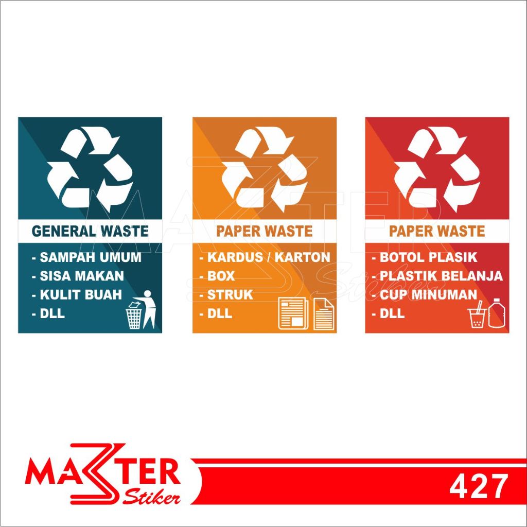 Jual 427 - Stiker General Waste, Paper Waste, dan Plastic Waste, Vinyl ...