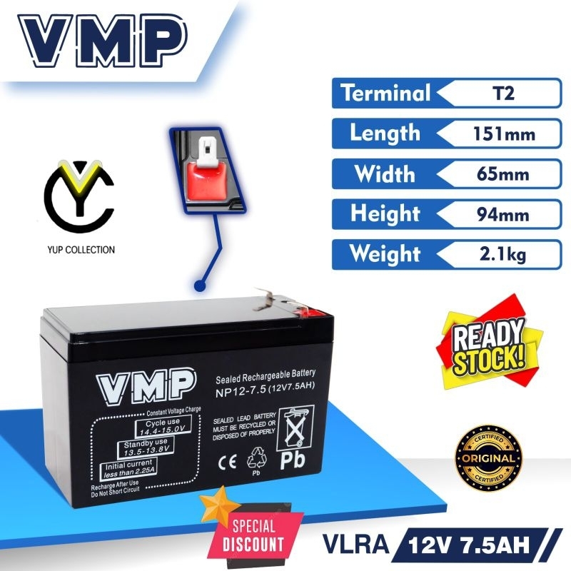 Jual VMP Battery aki accu T2 UPS NP 12-7,5 (12V 7,5Ah) | Shopee Indonesia