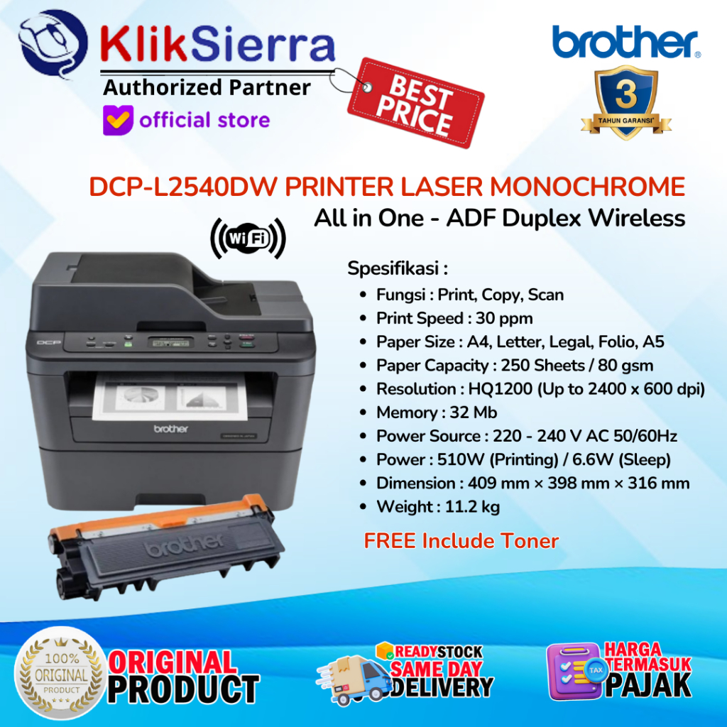 Jual BROTHER DCP-L2540DW Printer Laser AIO Mono L2540 Docuprint DUPLEX ...