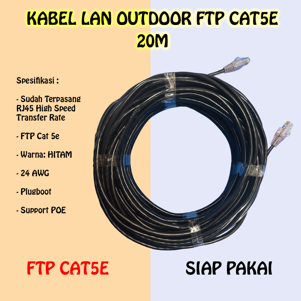 Jual Kabel LAN OUTDOOR 20M FTP CAT5e 20Meter Outdoor 20 Meter | Shopee ...