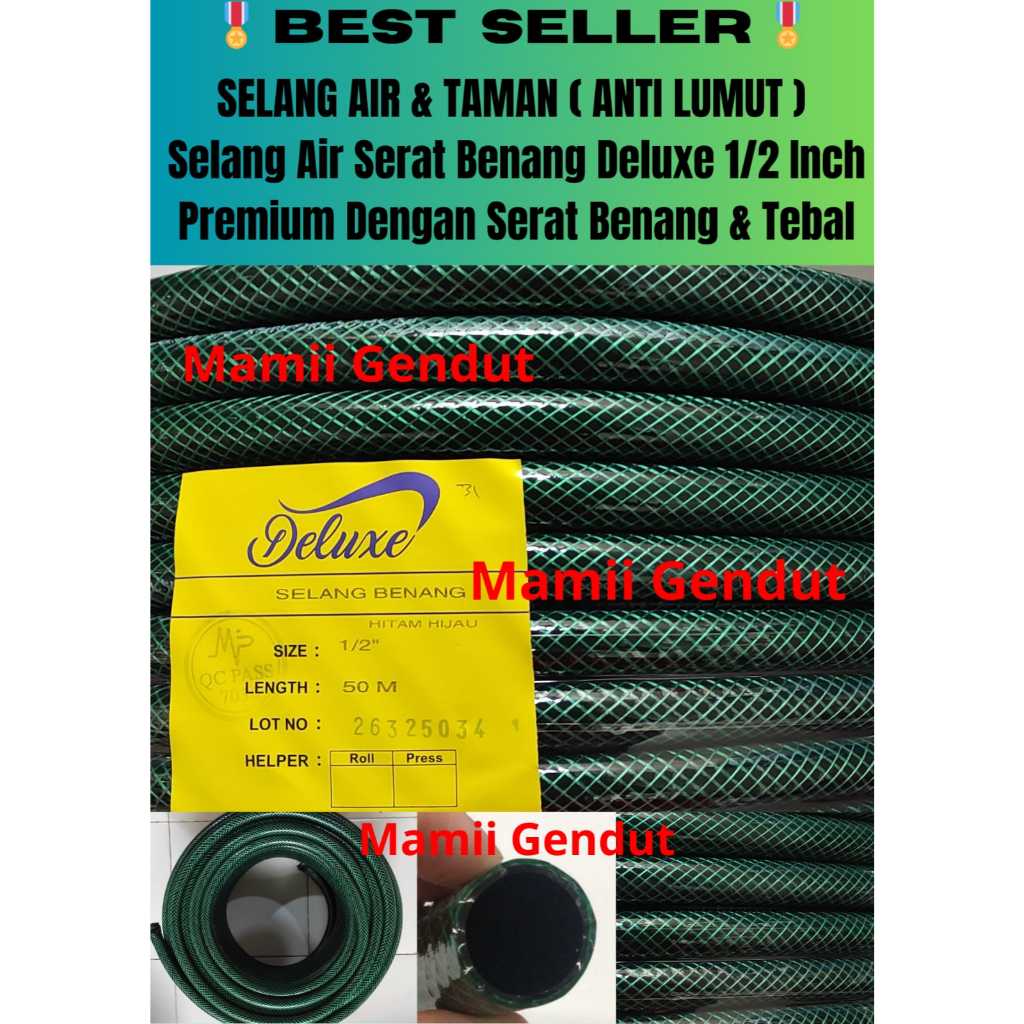 Jual Selang Air Taman / Selang Serat Benang Hijau Hitam / Selang Anti Lumut Ukuran 1/2 Inch 50 ...