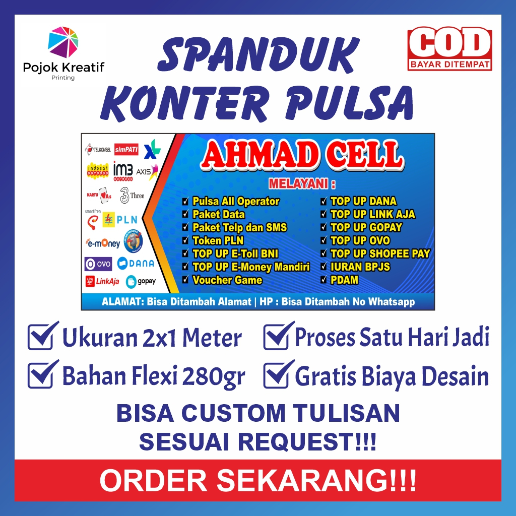 Jual SPANDUK BANNER AGEN KONTER PULSA 200x100cm 2x1 Meter CUSTOM ...