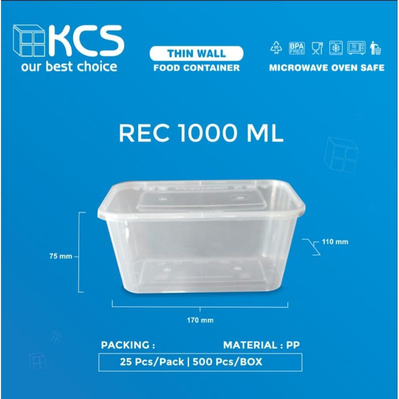 Jual ( ISI 25 BIJI ) Thinwall RECTANGLE 1000 ml KCS / kotak makan persegi panjang plastik ...