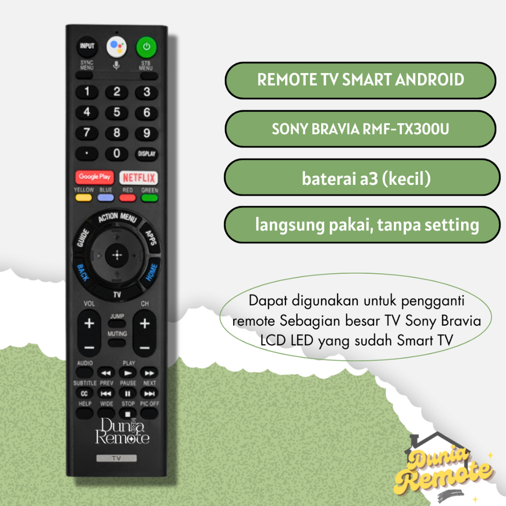 Jual Remot Remote TV SONY BRAVIA Android Smart LED LCD RMF-TX300U RMF-TX300P Non Voice | Shopee ...