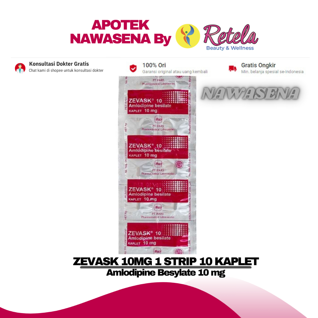 Jual ZEVASK 10MG 1 STRIP ISI 10 KAPLET ( AMLODIPINE BESYLATE 10 MG ...