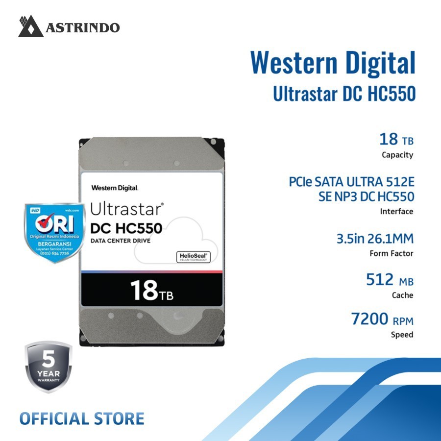 Jual WD HGST 18TB Ultrastar DC HC550 HDD 3.5" Hard Disk Internal SATA 7200 RPM | Shopee Indonesia