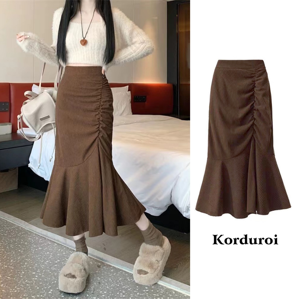Jual 【wanita_id】rok korean style rok corduroy rok plisket rok coklat ...