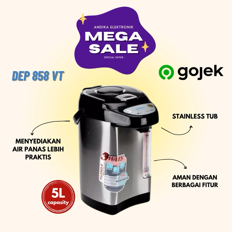 Jual TERMOS LISTRIK ELECTROPOT OTOMATIS 5 LITER DENPOO DEP 858 VT 600 ...