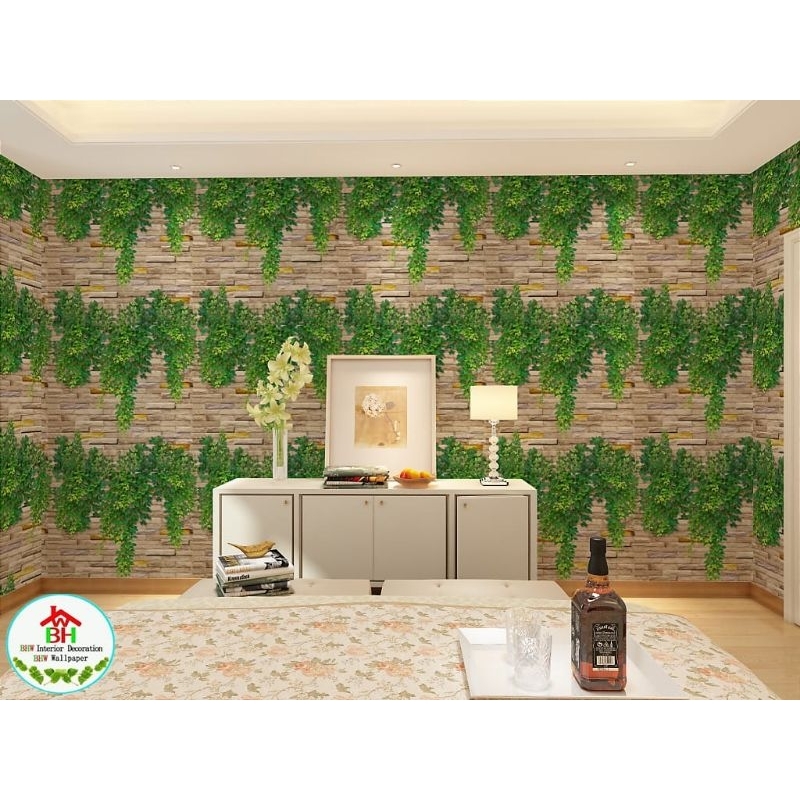 Jual COD Wallpaper Dinding Kamar Tidur Ruang Tamu Motif Batu Alam daun ...