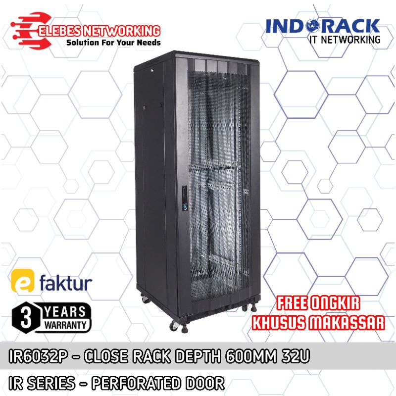 Jual IR6032P INDORACK Depth 600mm 32U Close Rack Perforated Door Rak ...