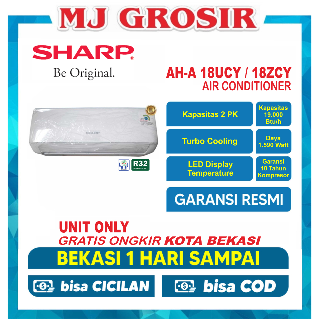 Jual AC SHARP AH-A 18 UCY / AH-A 18 ZCY / GWC 18 N1A / AH X 18 ZY 2 PK R32 TURBO COOL STANDART ...