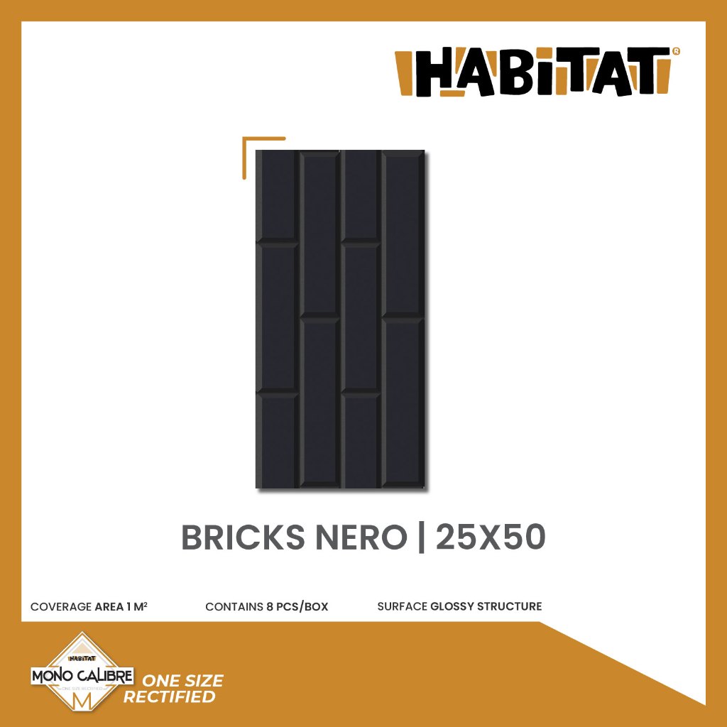 Jual MilanTiles - HABITAT Bricks Nero 25x50 cm Keramik Dinding Motif Bata | Shopee Indonesia