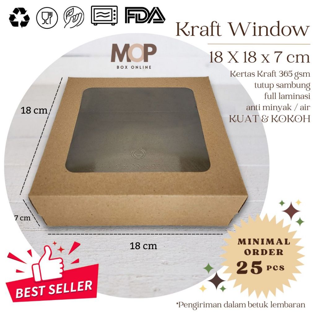 Jual Kotak 18x18x7 Kraft WINDOW Box 18x18 Tart Nasi Kotak Kue Chifon ...