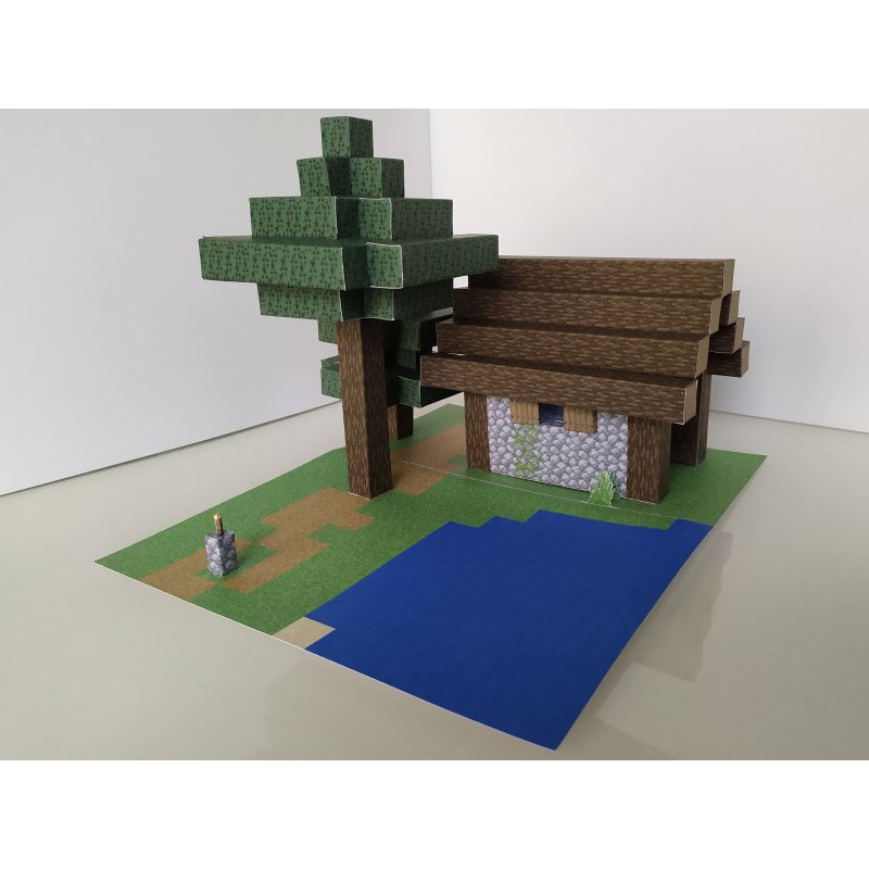 Jual Lembaran pola papercraft landscape minecraft tepi sungai (PP-A32 ...