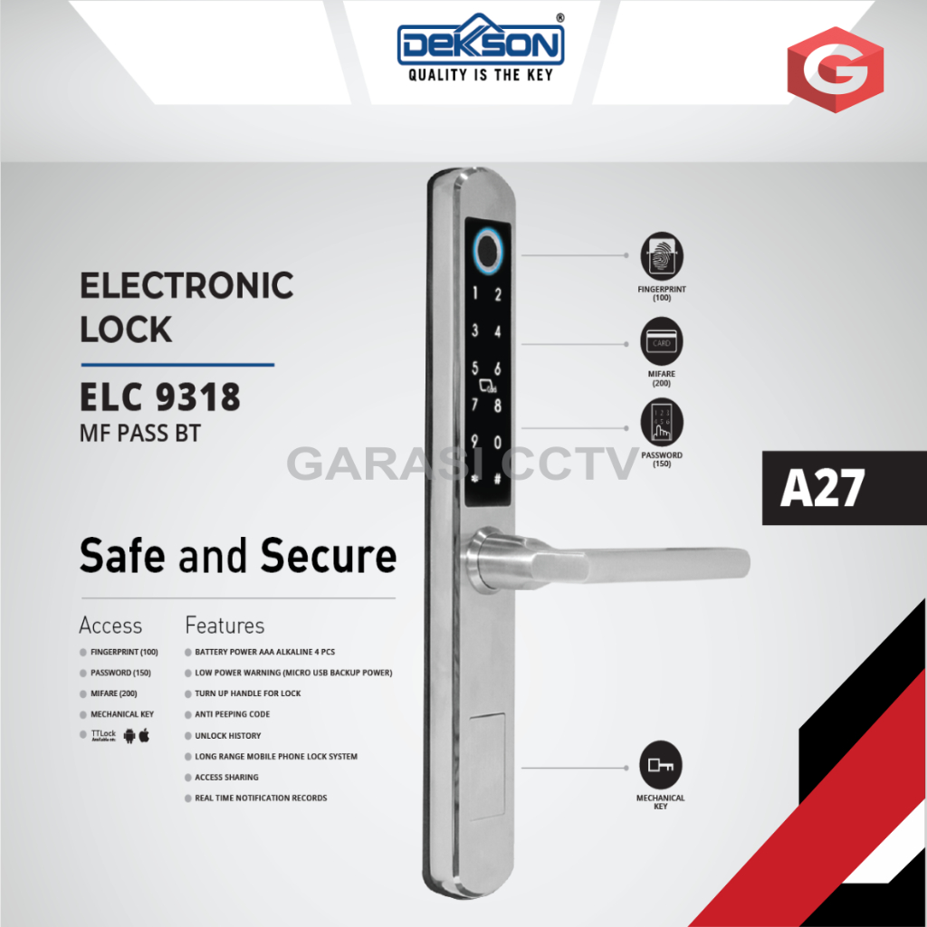 Jual Electronic Lock Dekkson ELC 9318 MF PASS BT A27/Gagang Pintu ...