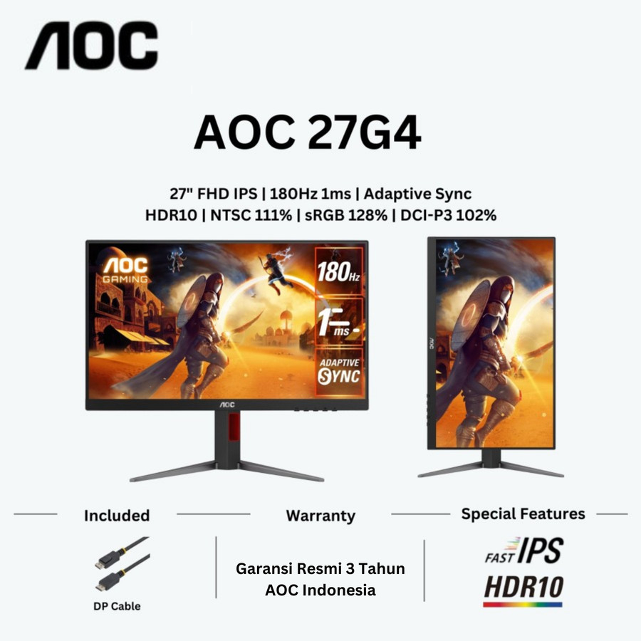 Jual AOC 27G4 27 Inch Gaming Monitor - FHD IPS 180Hz 1ms AdaptiveSync ...
