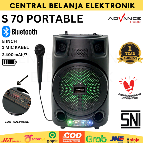 Jual SPEAKER AKTIF PORTABLE BLUETOOTH 8 INCH BONUS 1 MIC KABEL S70 ...
