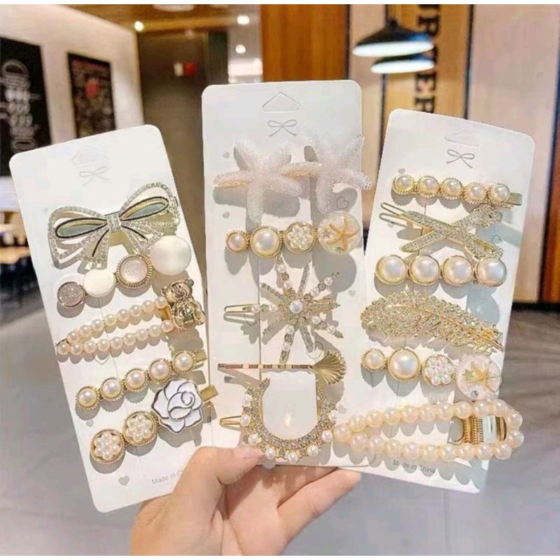 Jual SET JEPIT RAMBUT ALA KOREA, SET JEPITAN ANTI KARAT SET JEPIT HIJAB ...