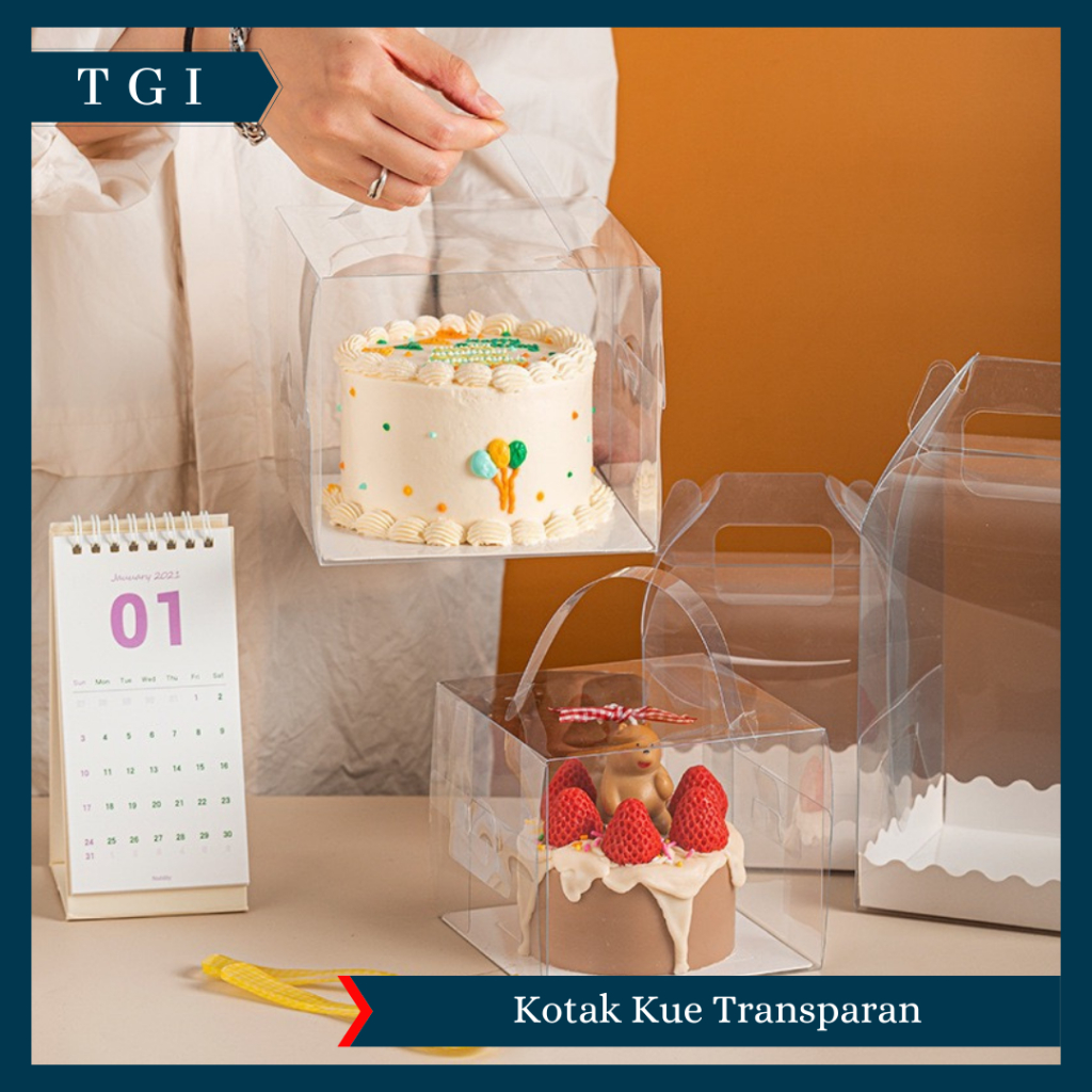 Jual TGI - CAKE BOX WITH HANDLE BOX KUE MINI SLICE CAKE TRANSPARAN ...