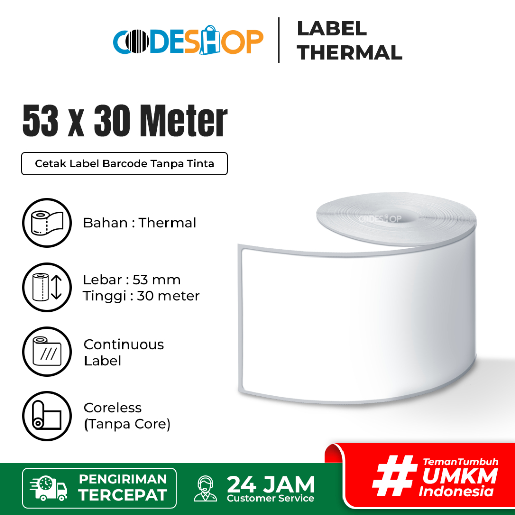 Jual Label Barcode 58mm x 30m Continuous Stiker Thermal | Shopee Indonesia