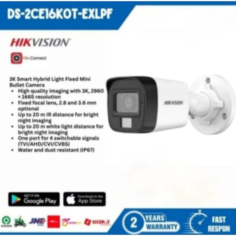 Jual Hikvision 5MP DS-2CE16KOT-EXLPF Dual Light Fixed Mini Bullet Camera | Shopee Indonesia