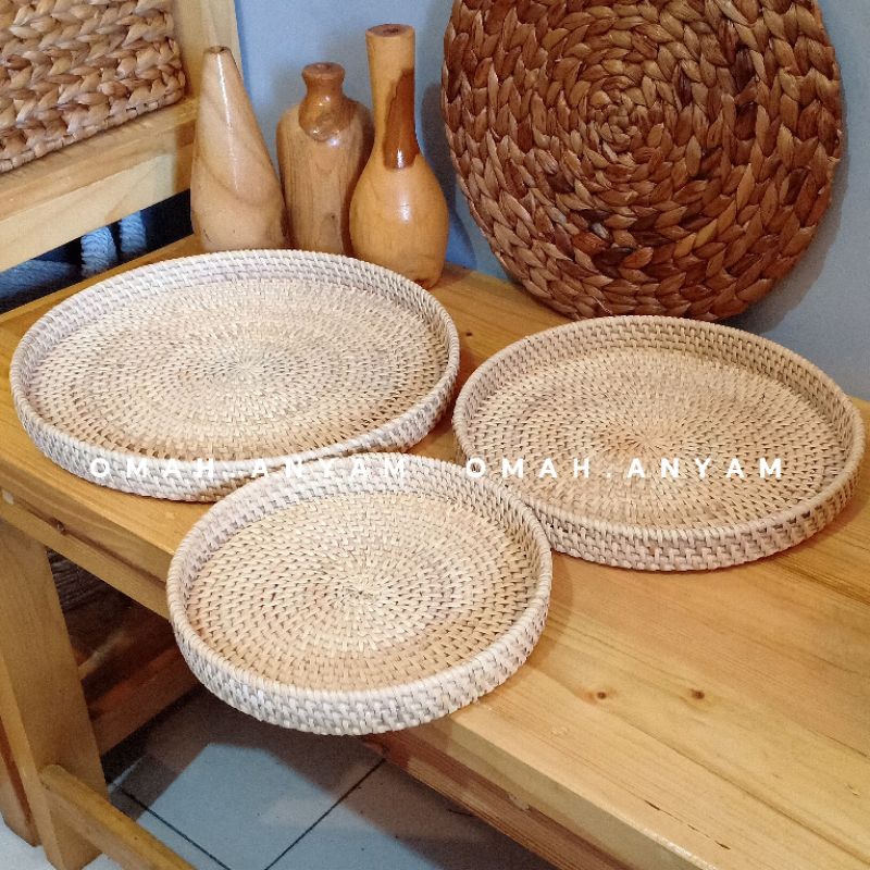 Jual Tray nampan anyam rotan asli | baki tempat saji keranjang rotan ...
